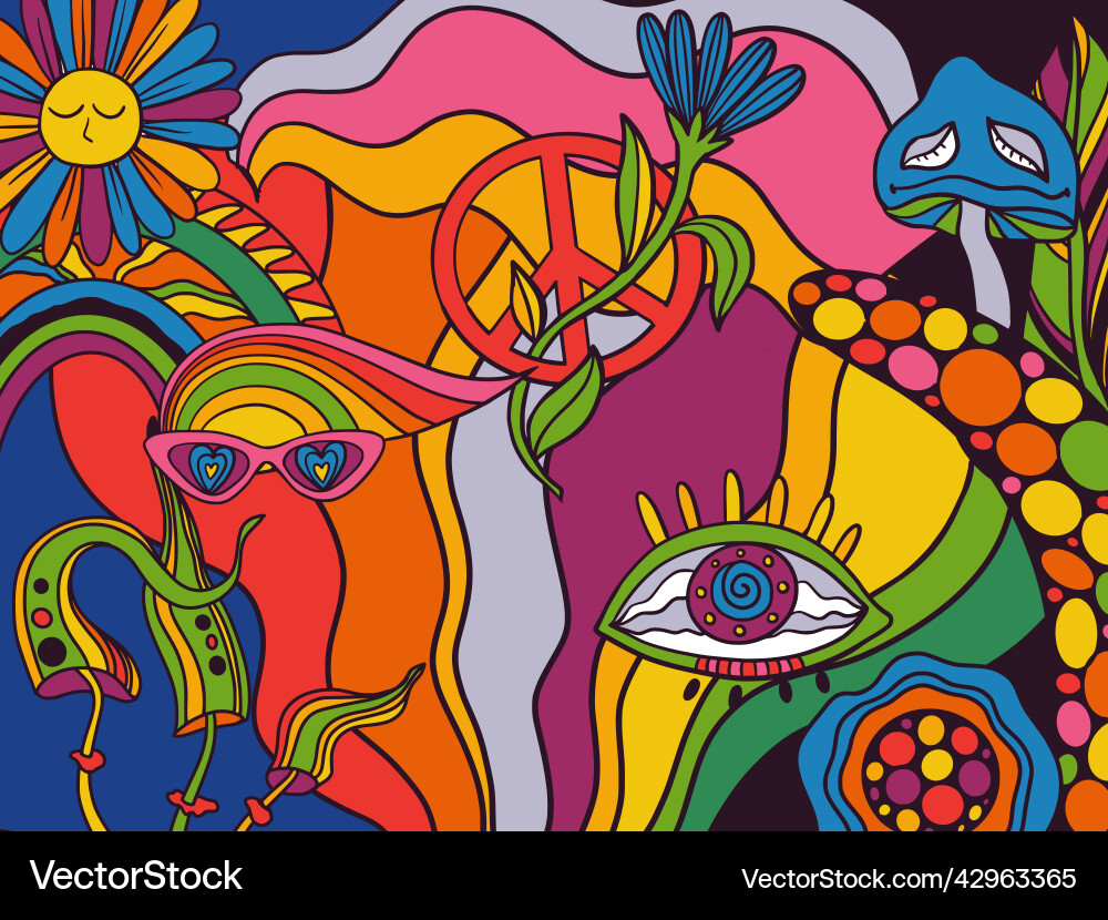Retro colorful psychedelic poster in 1970s Vector Image