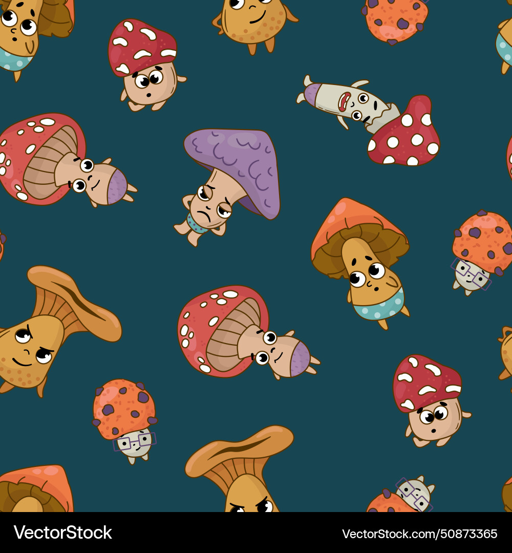 Seamless pattern with mushroom characters Vector Image