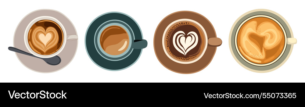 Set of different coffee cups top view Royalty Free Vector