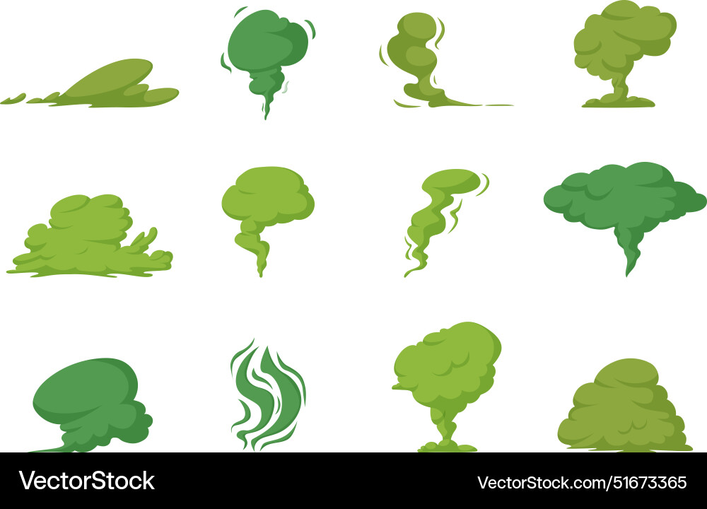 Stinky clouds green bad smell effects isolated Vector Image