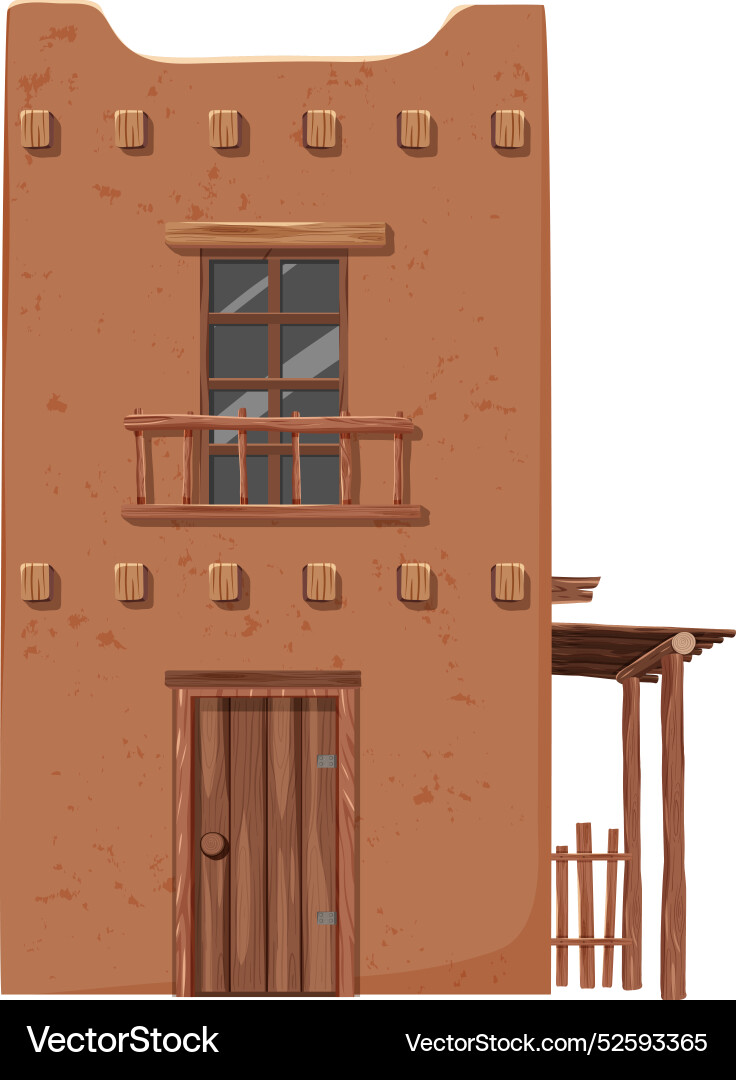 Two-story adobe house with wooden elements Vector Image