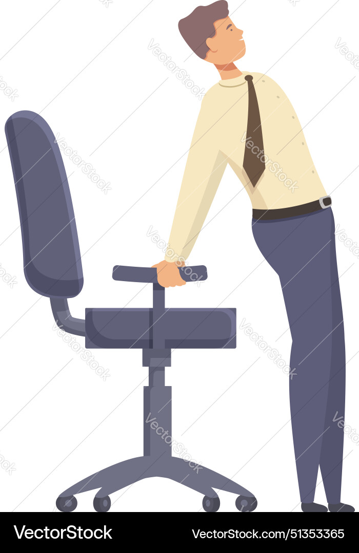 Young businessman stretching in office setting Vector Image