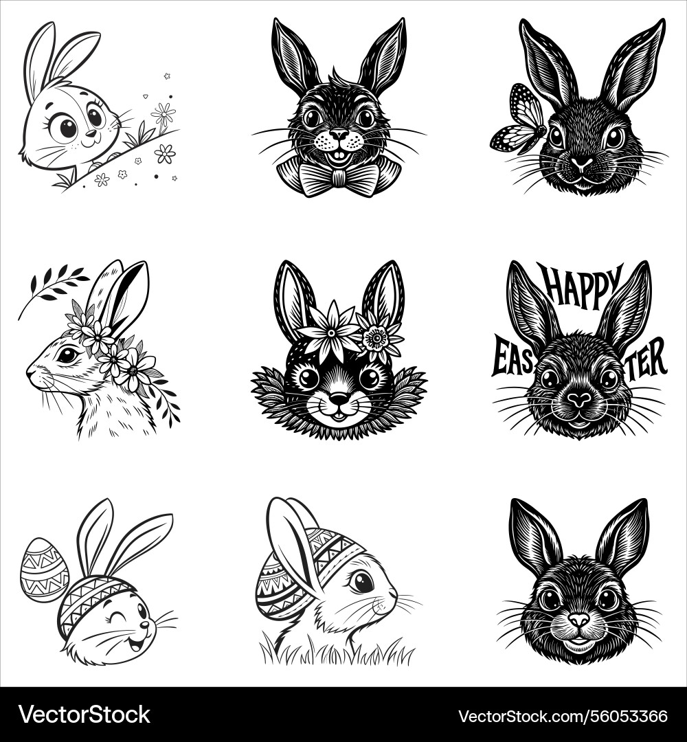 Bunny face set easter bundle Royalty Free Vector Image