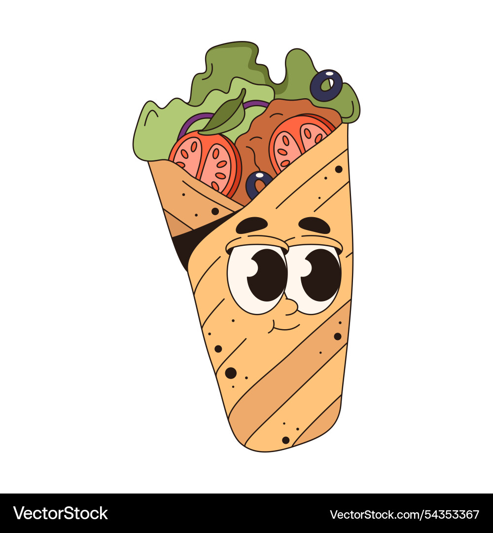 Cartoon kebab wrap or shawarma roll icon Vector Image