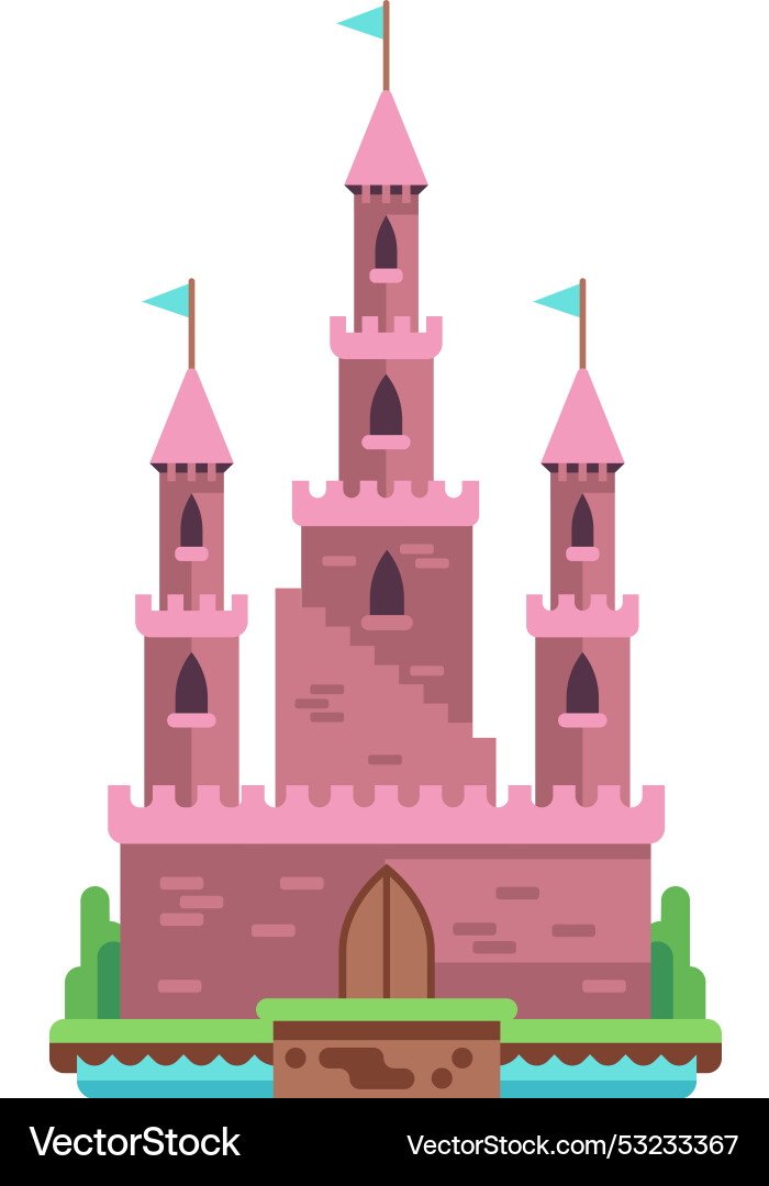 Fairytale castle flat icon pink stone building Vector Image