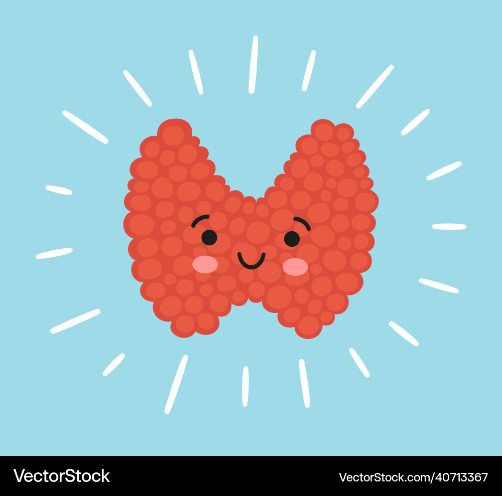 Happy kawaii thyroid gland character drawing Vector Image