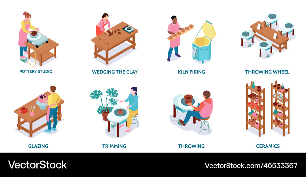 Isometric pottery composition set Royalty Free Vector Image