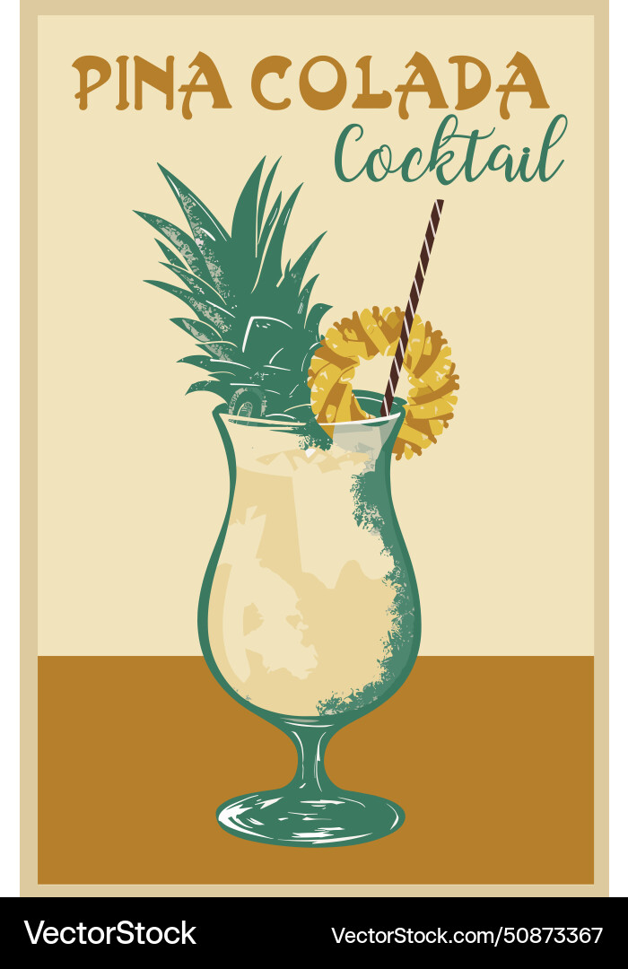 Pina colada cocktail retro poster art Royalty Free Vector