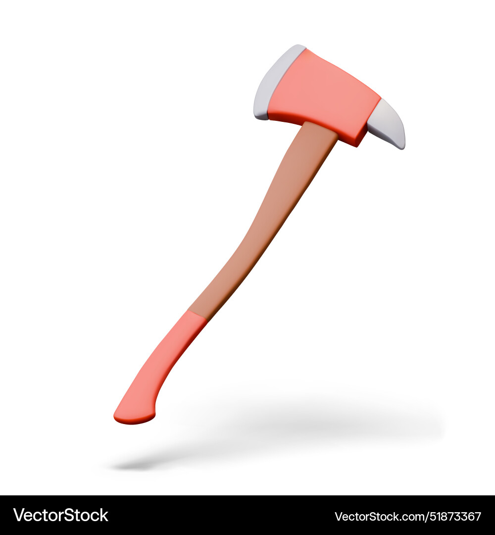Realistic red fire ax with long handle sharp tool Vector Image