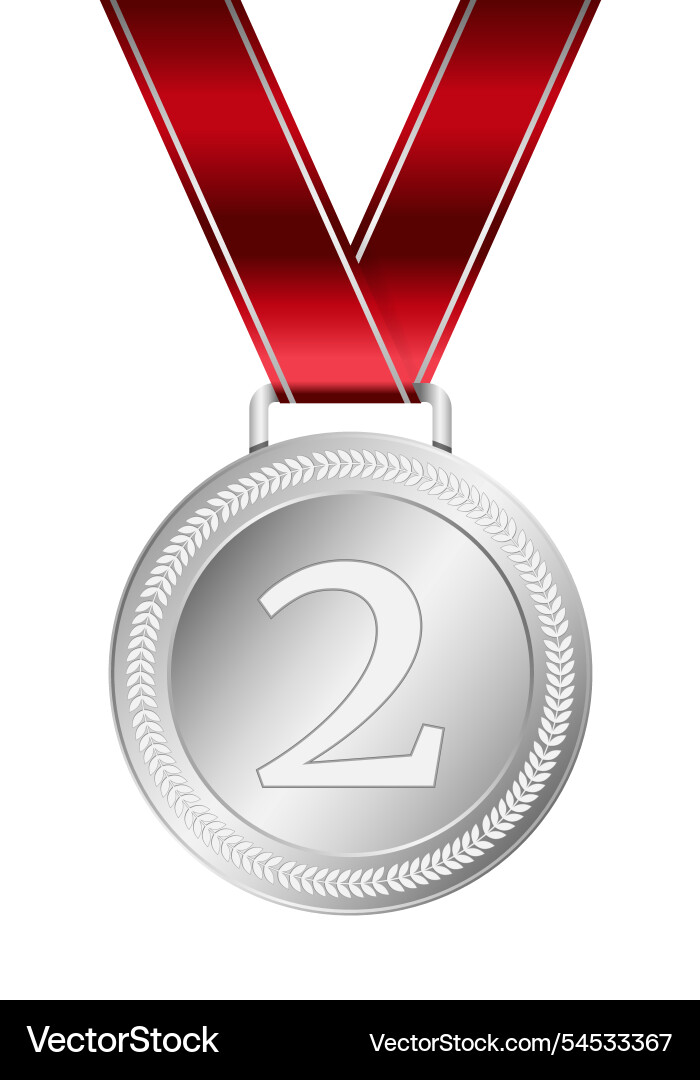 Silver medal silver medal with red ribbon design Vector Image