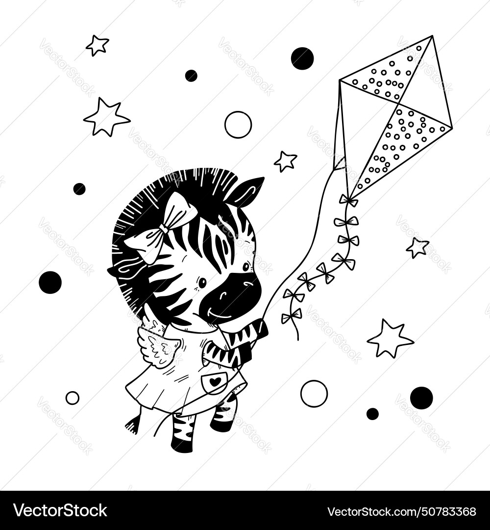 A zebra with kite Royalty Free Vector Image - VectorStock