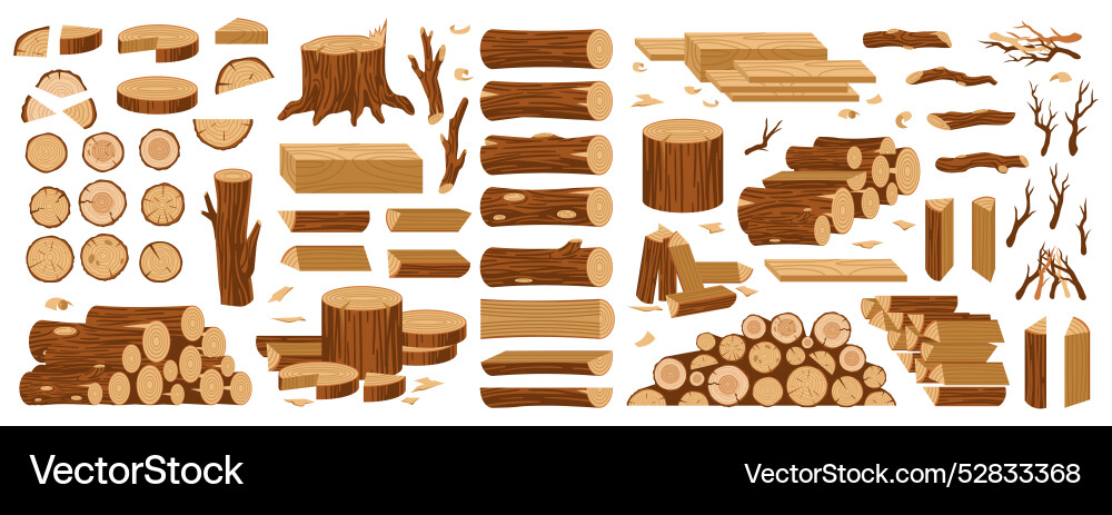 Cartoon wooden timbers tree logs and trunks Vector Image