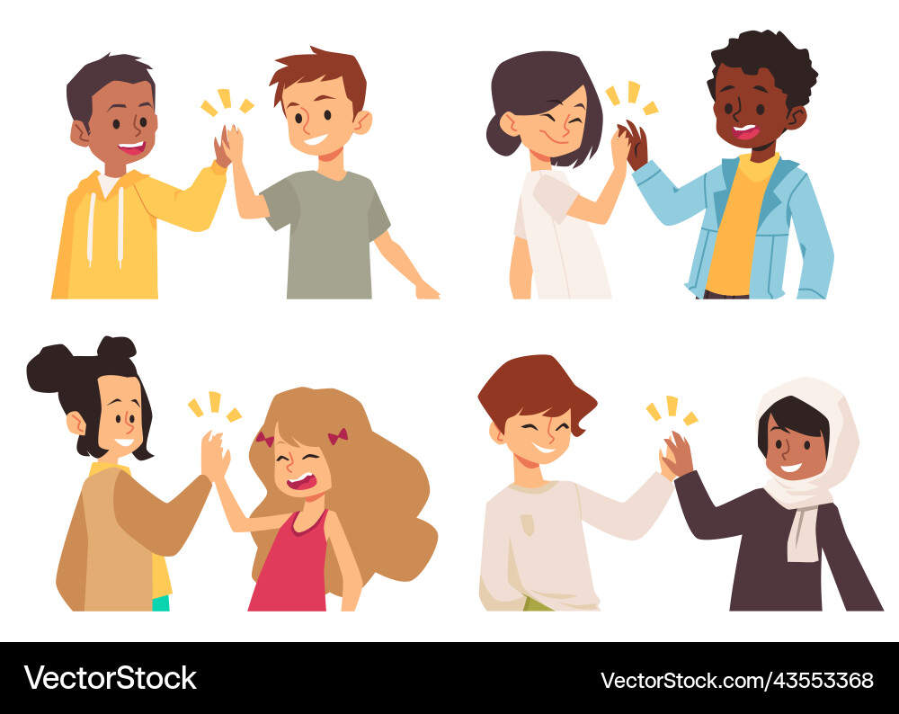 Children give high five greeting gesture flat Vector Image