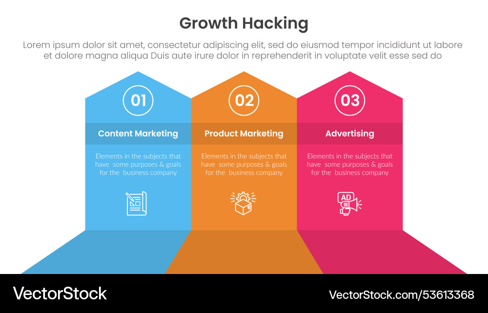 Growth hacking infographic 3 point with big shape Vector Image