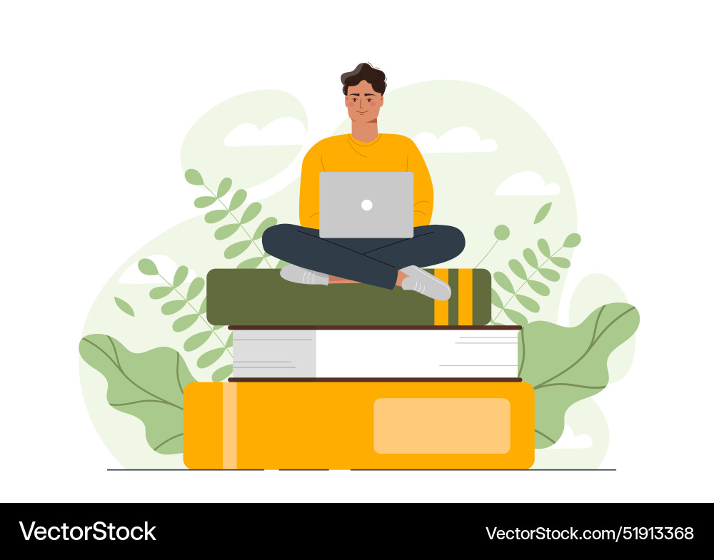 Man learning with laptop young guy portable Vector Image