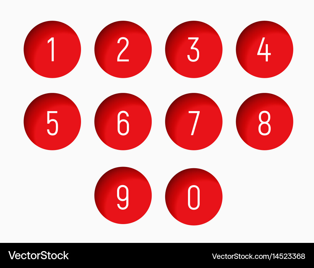 Set of numbers from 0 to 9 with a round red shape Vector Image