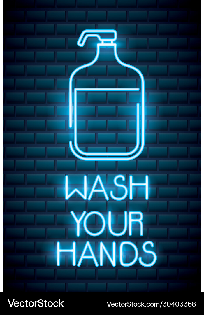 Wash your hands neon lights Royalty Free Vector Image