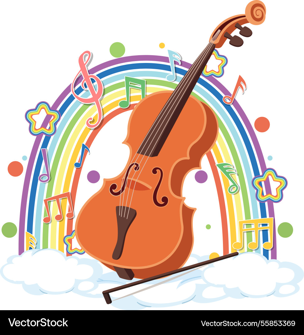 A vibrant violin with musical notes and rainbow Vector Image