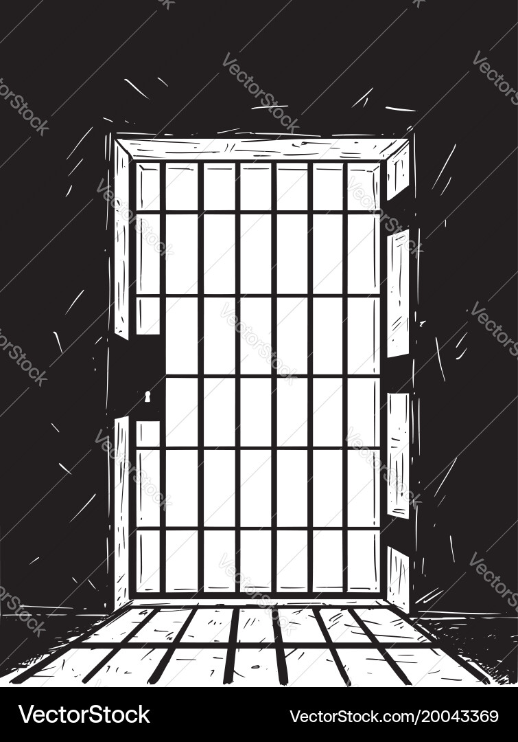 Cartoon drawing of prison door casting shadow Vector Image