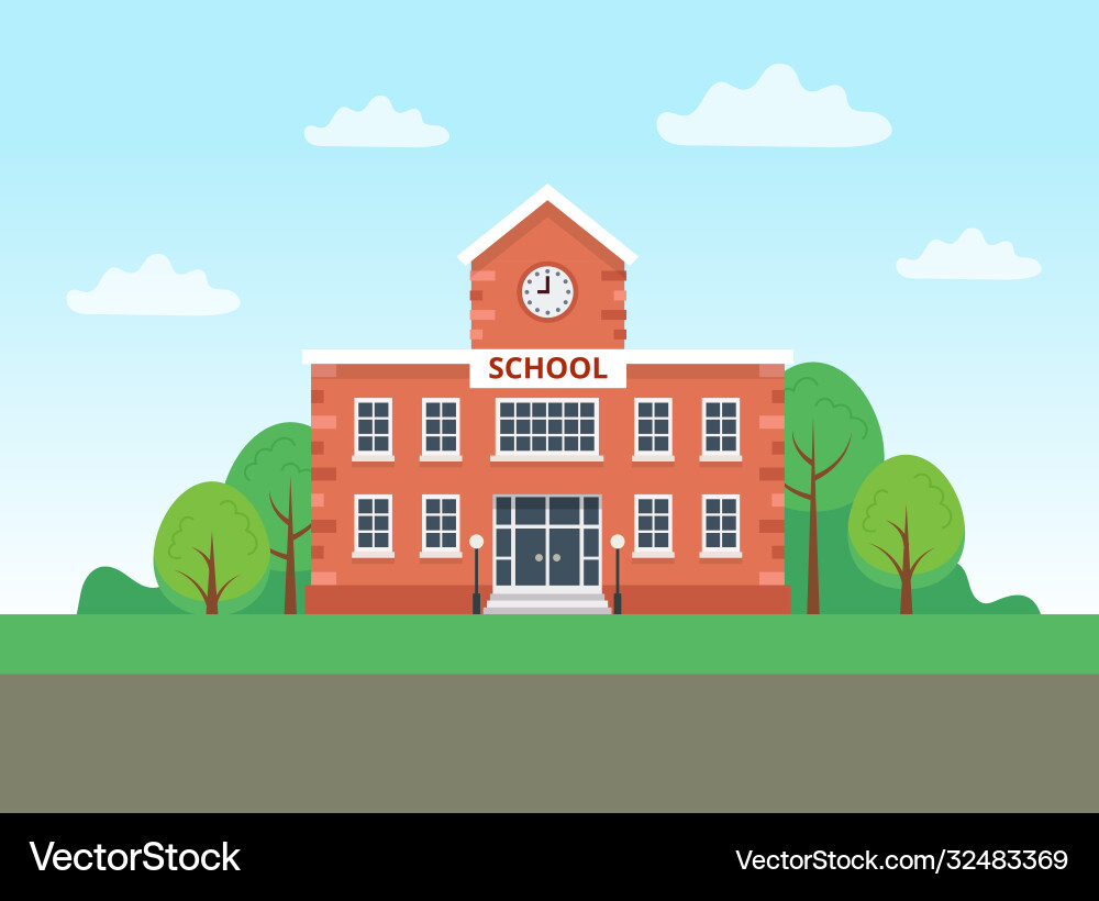 School building with landscape Royalty Free Vector Image