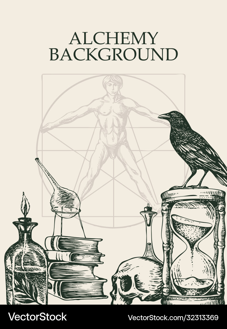 Vintage Alchemy Background with Drawings Vector Image
