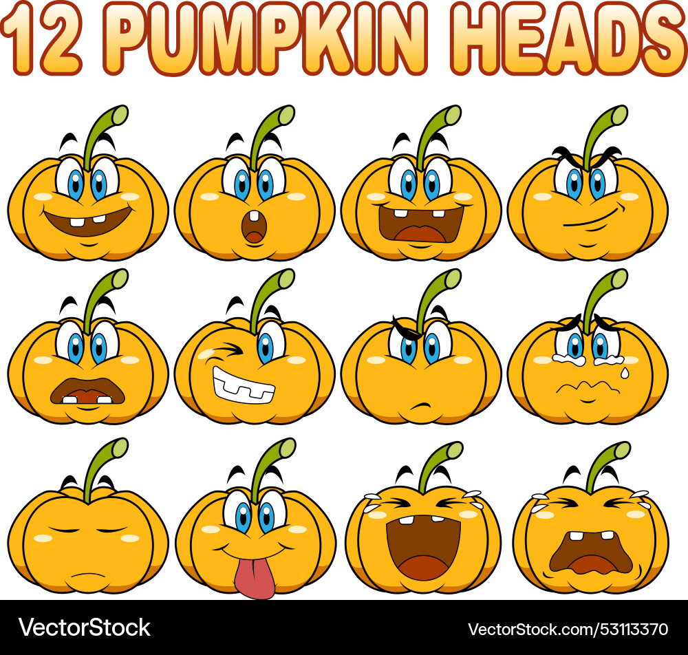 12 emotional pumpkin heads Royalty Free Vector Image