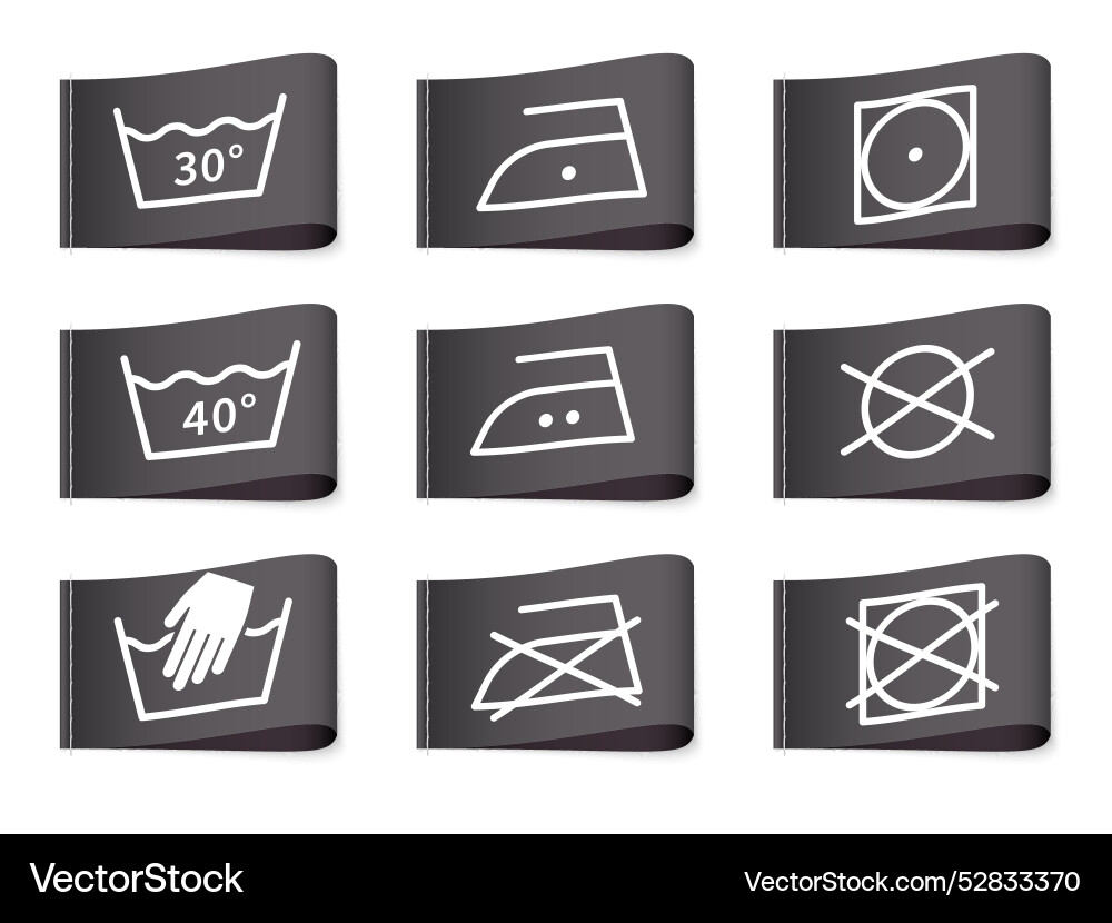 Black laundry labels textile washing instructions Vector Image