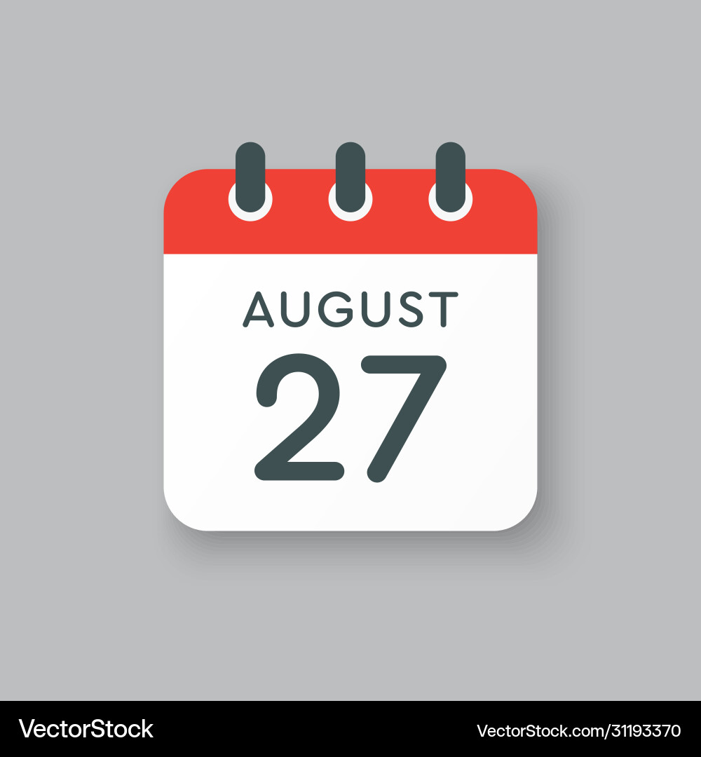Calendar icon day 27 august date days year Vector Image