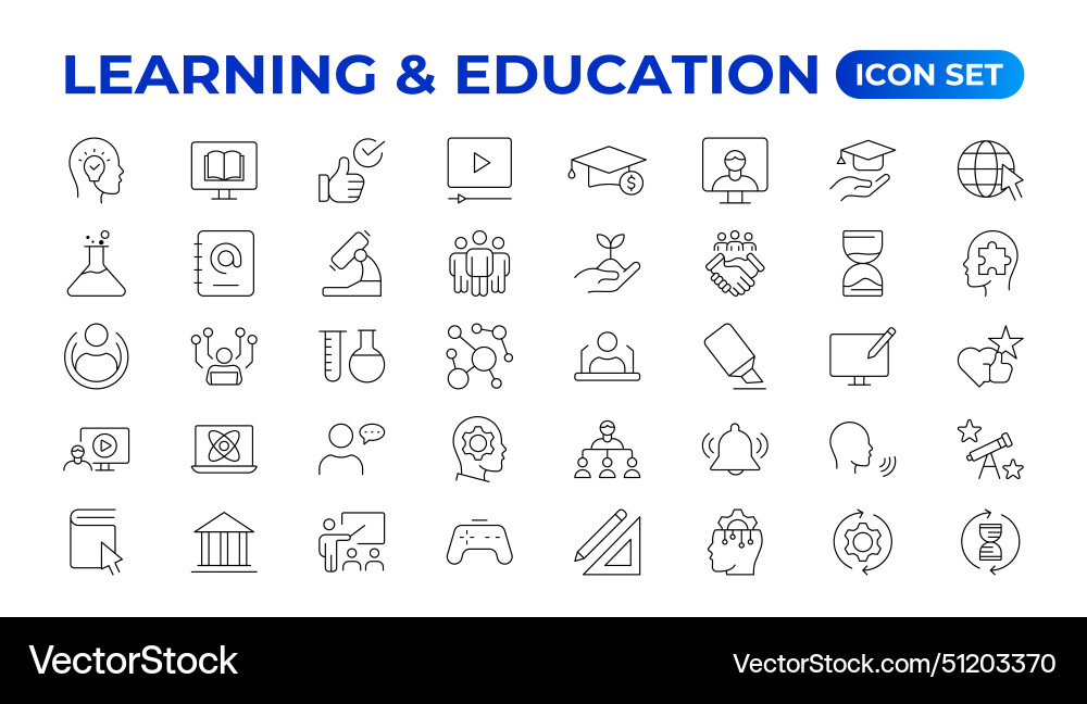 Education learning thin line icon set Royalty Free Vector