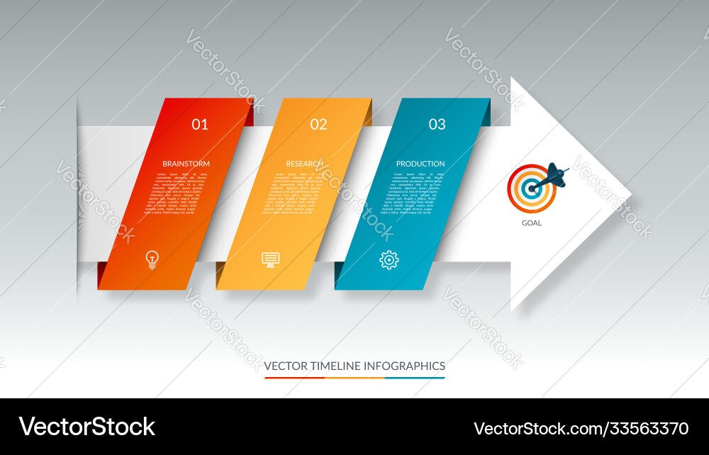 Infographic arrow timeline template with 3 steps Vector Image