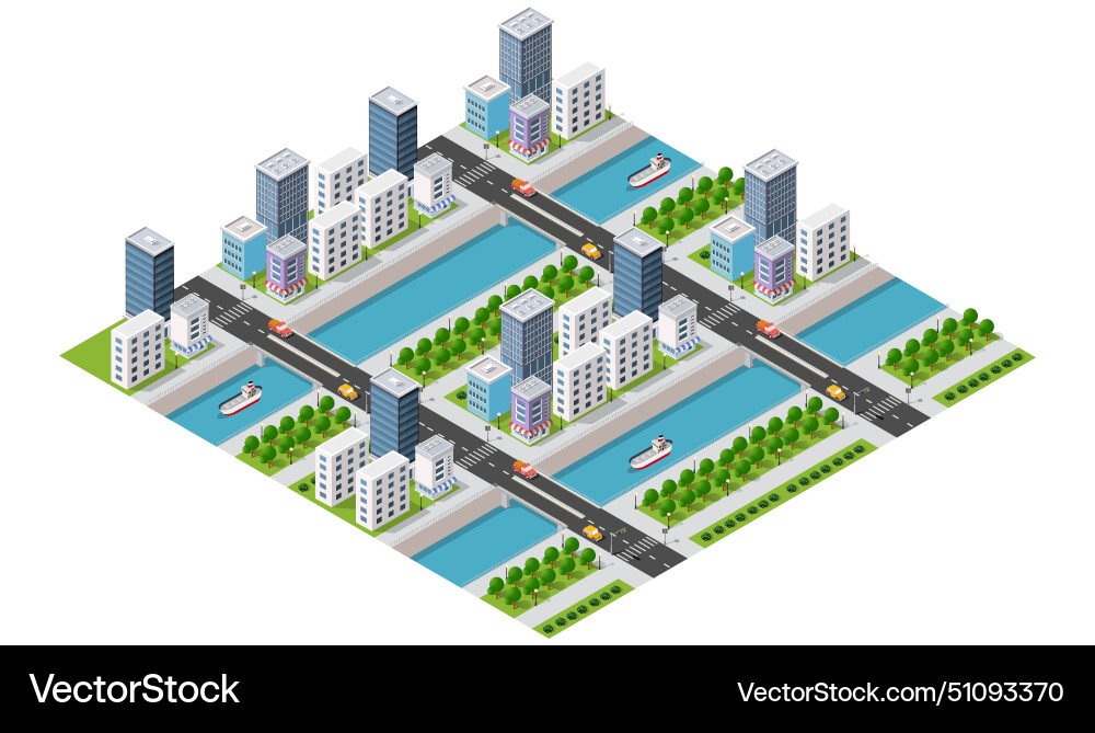 Isometric of a city waterfront with river Vector Image