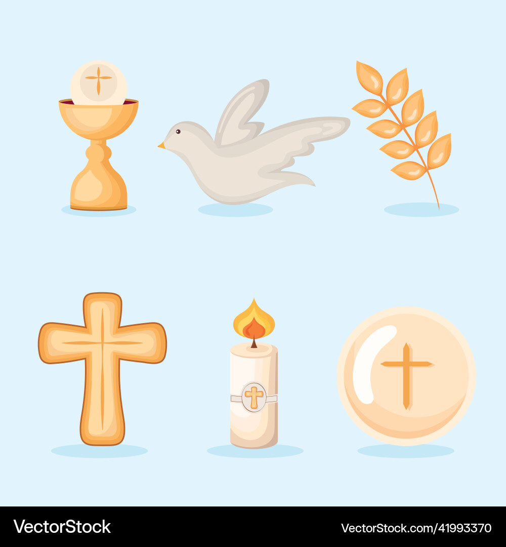 Six first communion icons Royalty Free Vector Image