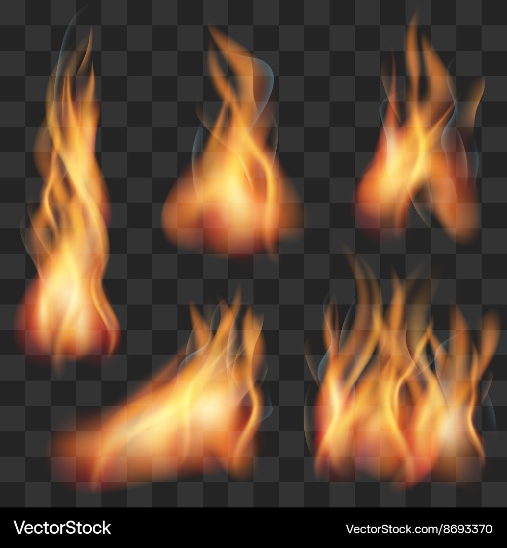 Transparent Fire Flame Set Royalty Free Vector Image