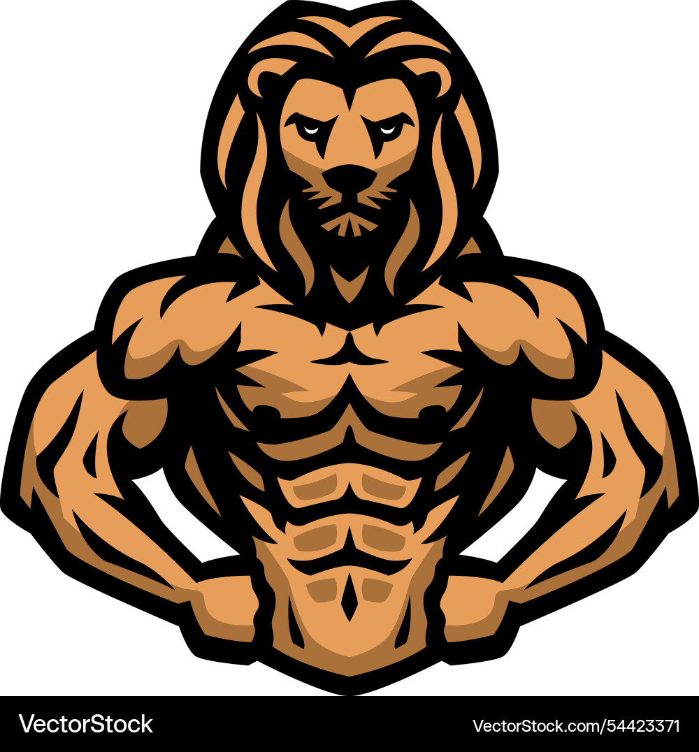 Bodybuilder with a lion head Royalty Free Vector Image