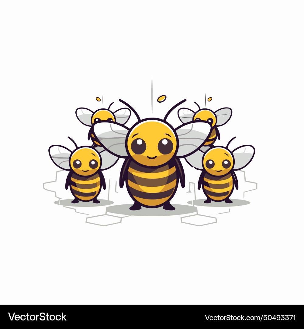 Cute cartoon bee on white background in flat style