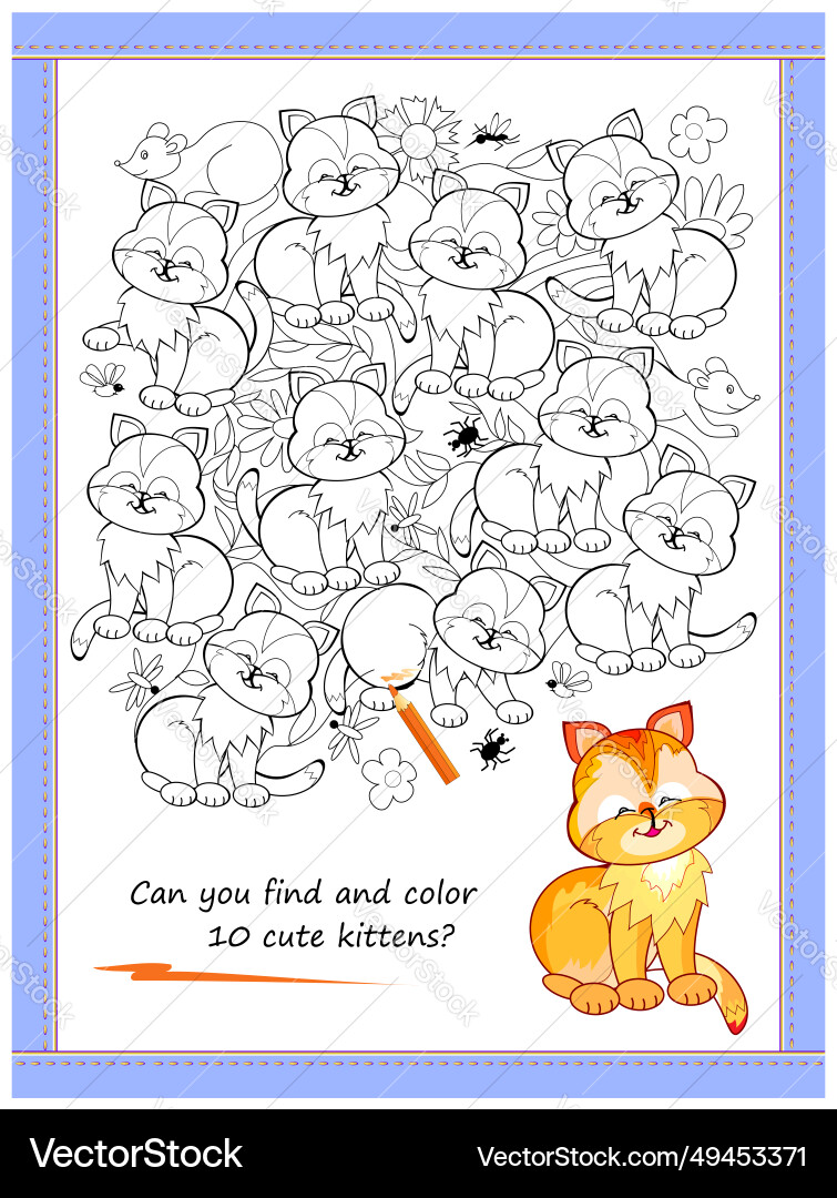 Cute Kitten Coloring Page for Kids Royalty Free Vector Image