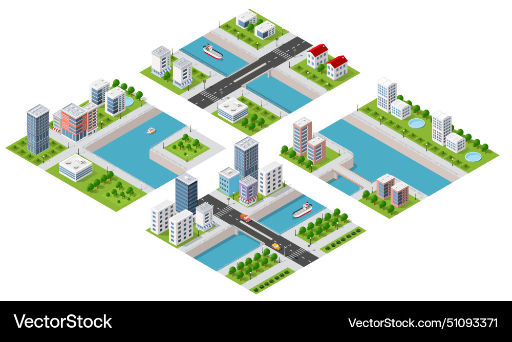 Isometric of a city waterfront with river Vector Image