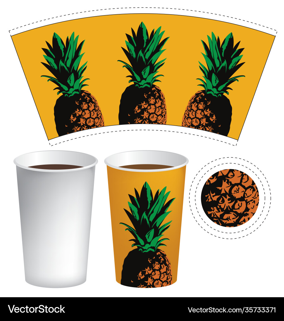 Paper cup template for hot drinks with pineapples Vector Image