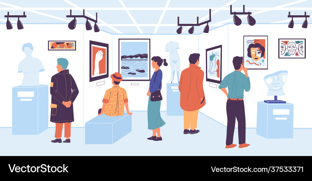 People in gallery visitor modern art Royalty Free Vector