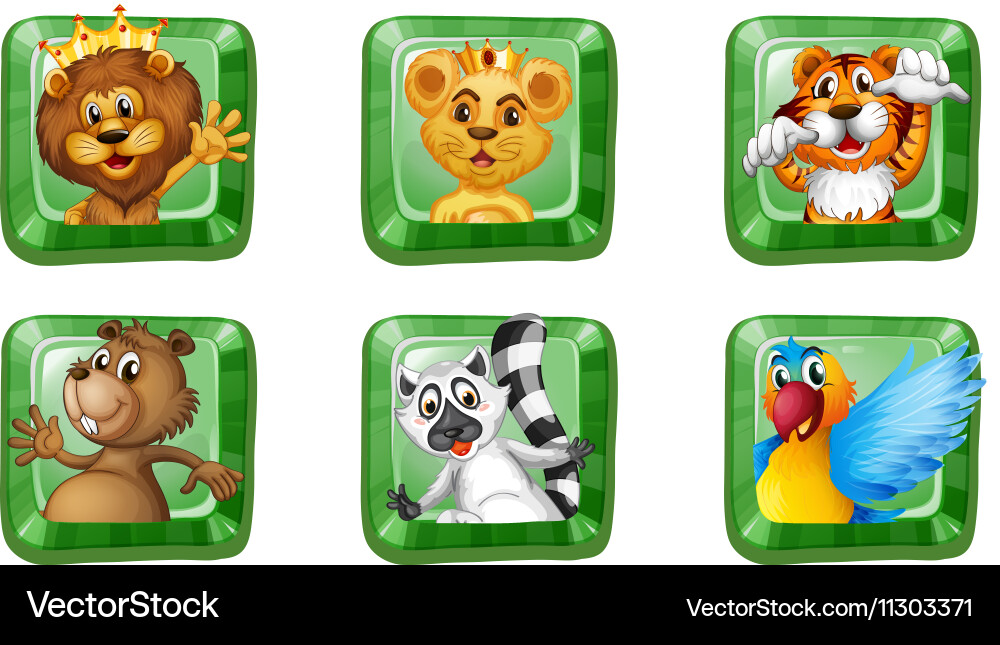Wild animals on square buttons Royalty Free Vector Image