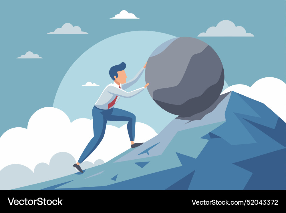 Businessman pushing boulder uphill Royalty Free Vector Image