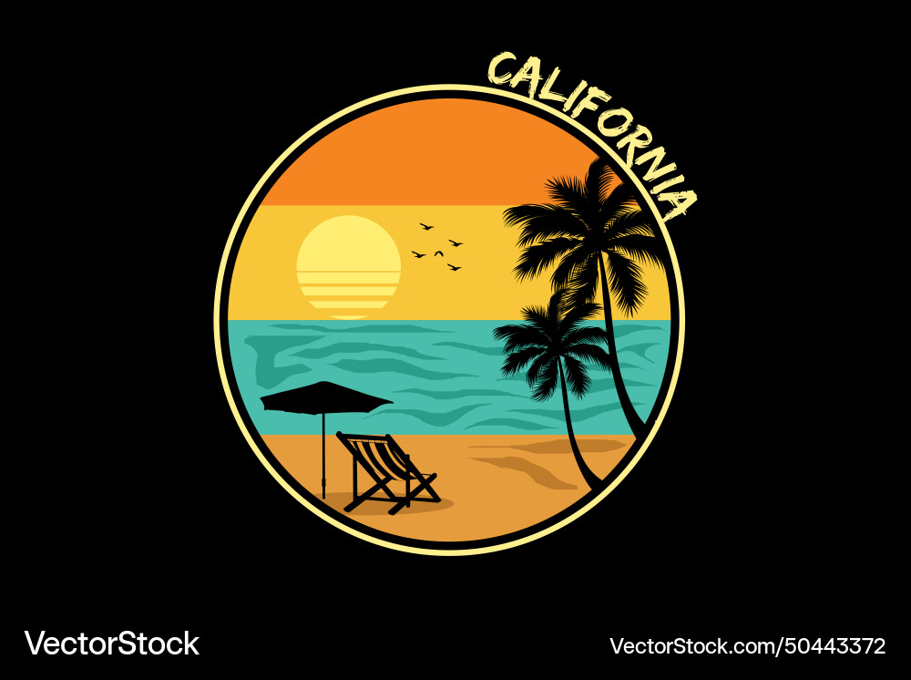 California beach retro design landscape Royalty Free Vector