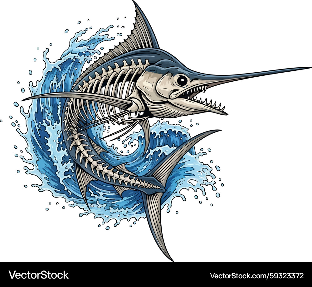 Marlin skeleton with a strong tail swimming Vector Image