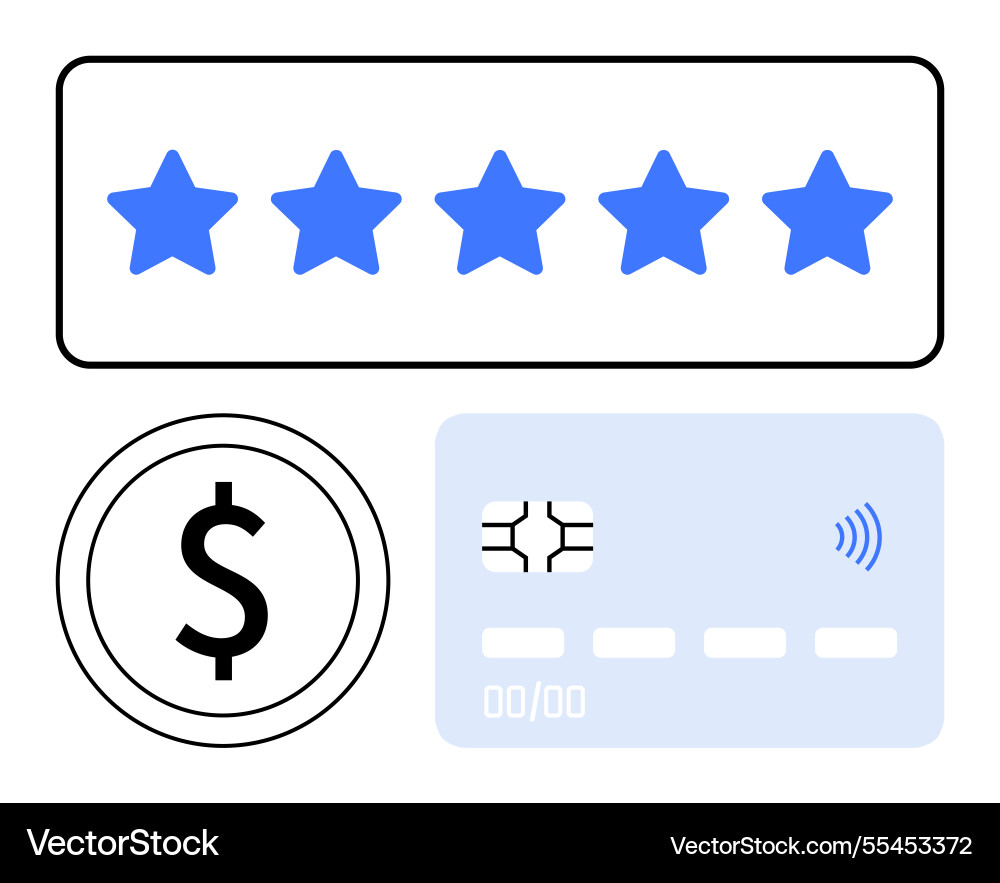 Payment transaction with digital card star rating Vector Image
