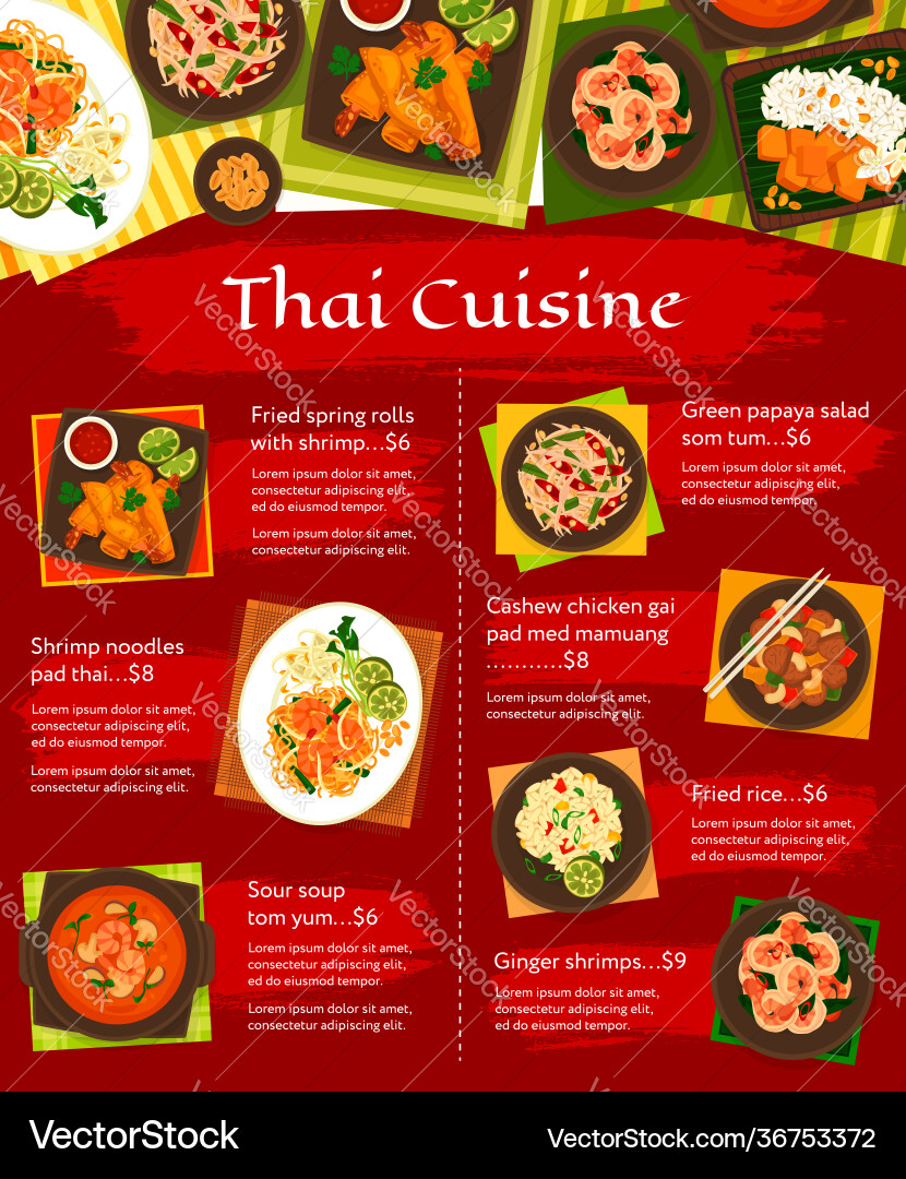 Thailand cuisine menu template thai meals Vector Image