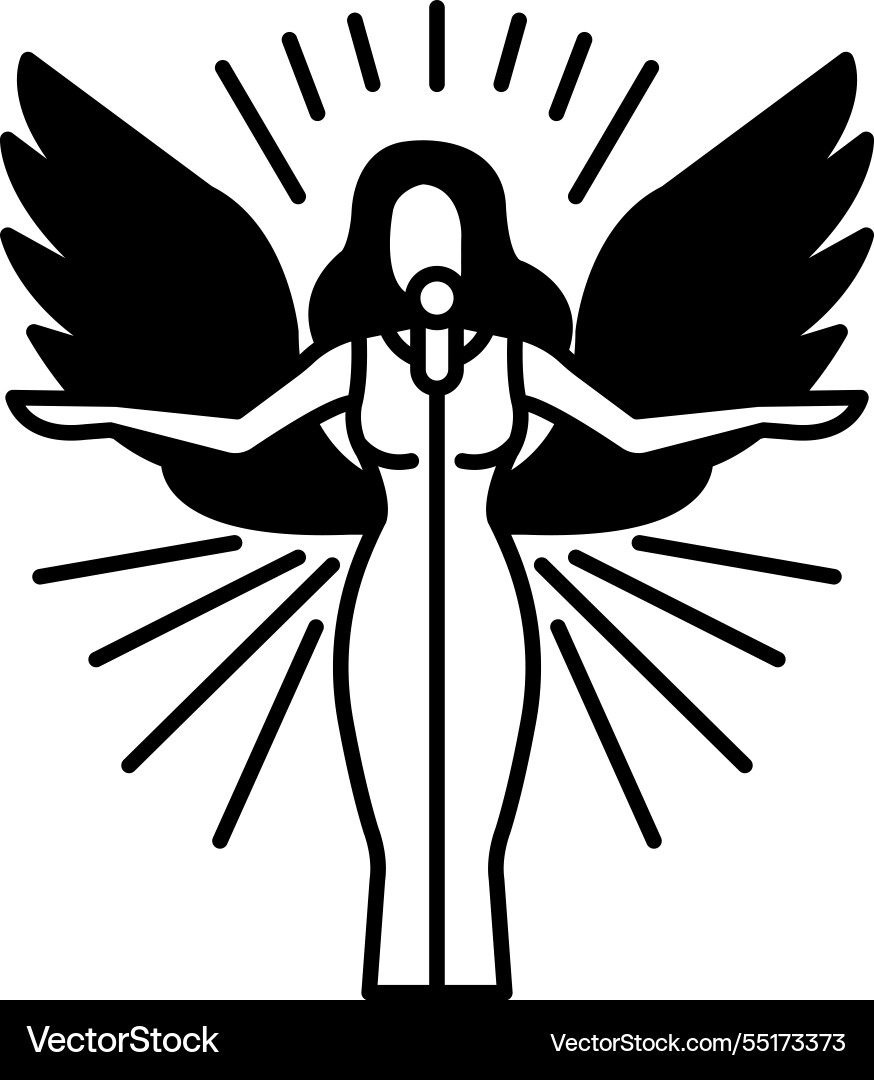 A woman singing with microphone and wings Vector Image