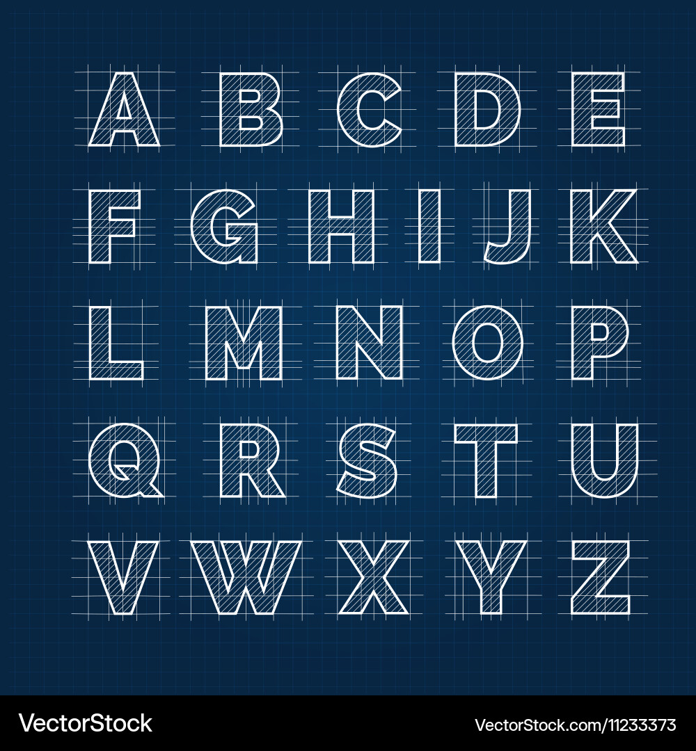 Blueprint drafting alphabet Royalty Free Vector Image
