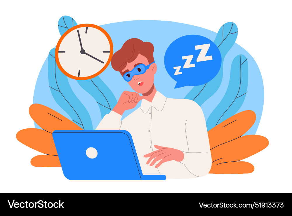 Man sleeps at work young guy with inefficient Vector Image