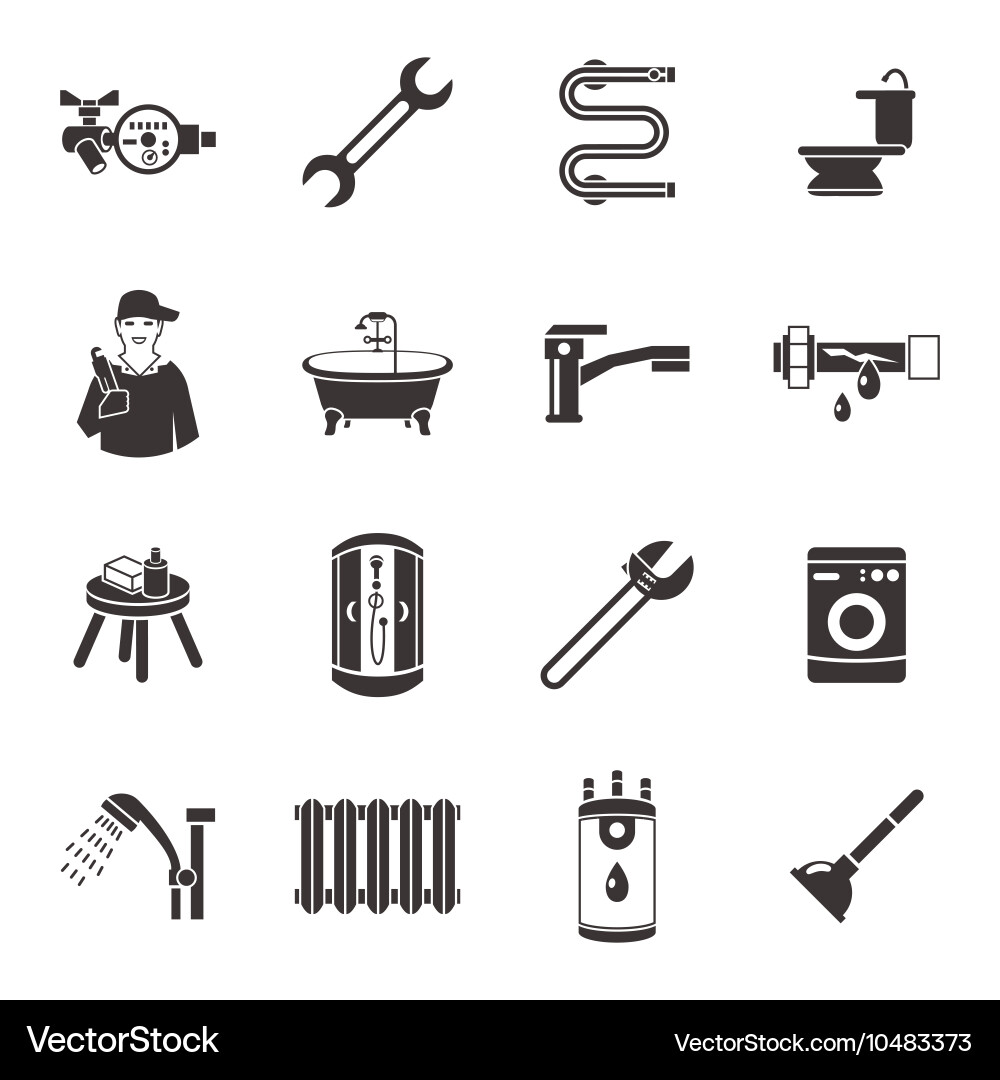Plumbing icon set in black Royalty Free Vector Image