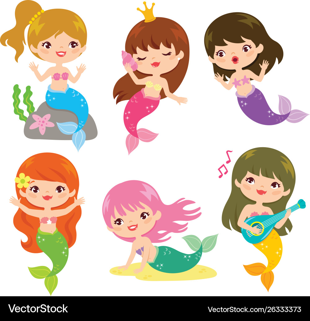 Six Cute Mermaid Clip Art Royalty Free Vector Image